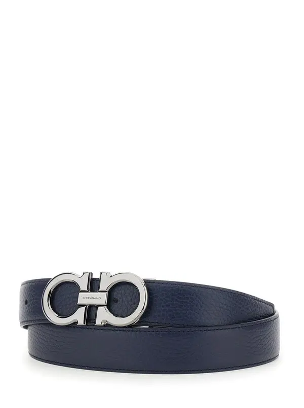 FERRAGAMO Gancini Buckle Belt In Grained Leather - Multicolor