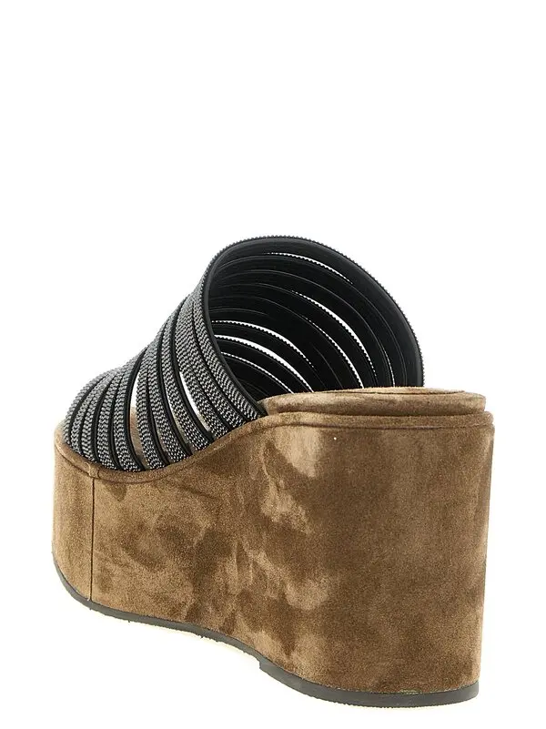 Brunello Cucinelli Precious Straps Wedge Sandals