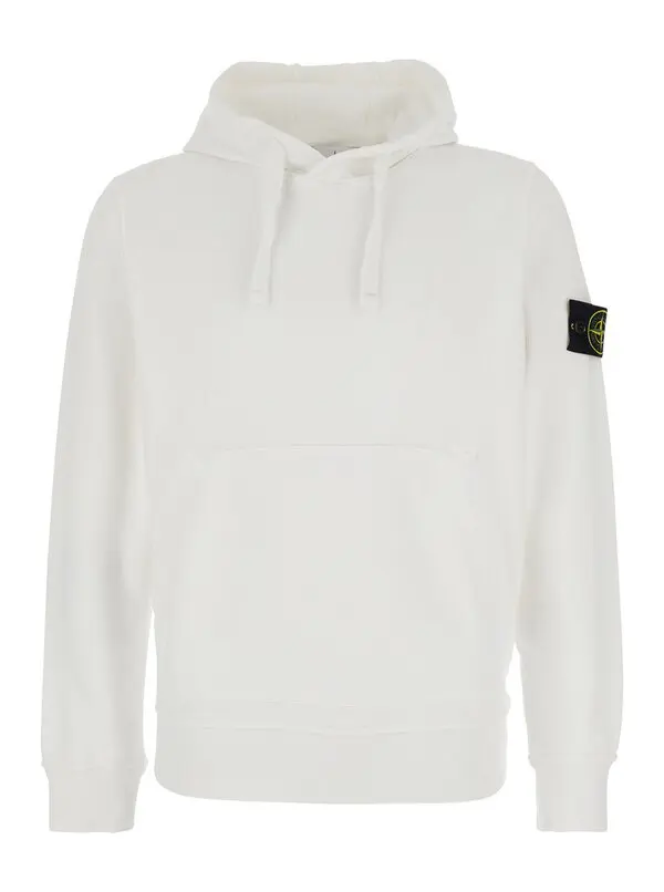 Stone Island Hoodie With Drawstring And Logo Patch - White