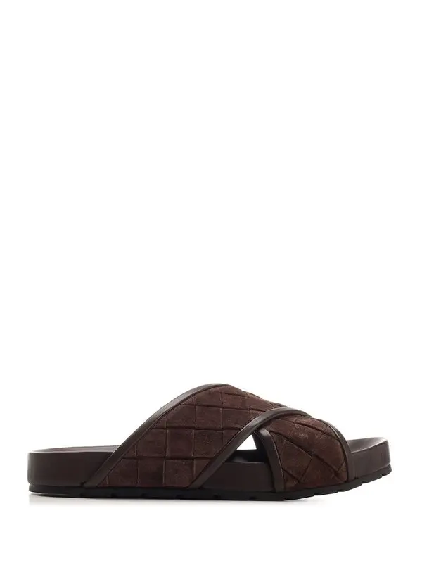 Bottega Veneta Intrecciato Suede Calfskin Sandals - Brown