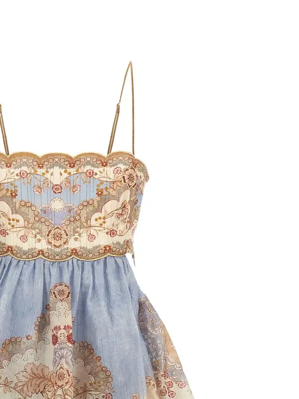Zimmermann Daylight Floral Print Cotton Silk Blend Dress With Scalloped Embroidery And Cut-outs - Blue