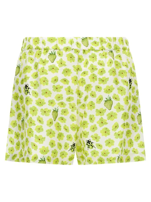Versace Strawberry Garden' Print Silk Pajama Shorts - Multicolor