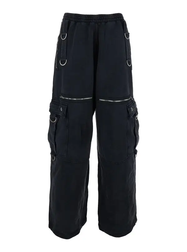 Balenciaga Black Cotton Cargo Pants With Applied Rings