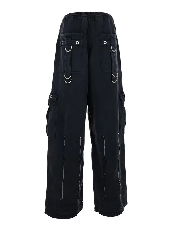Balenciaga Black Cotton Cargo Pants With Applied Rings