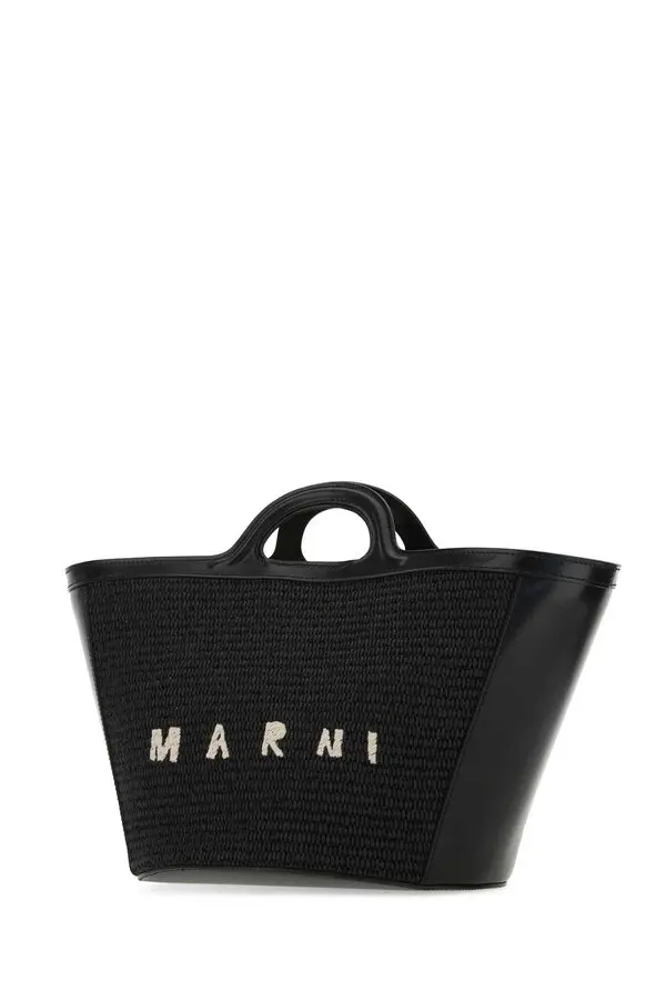 Marni Leather And Raffia Small Tropicalia Summer Handbag - Black