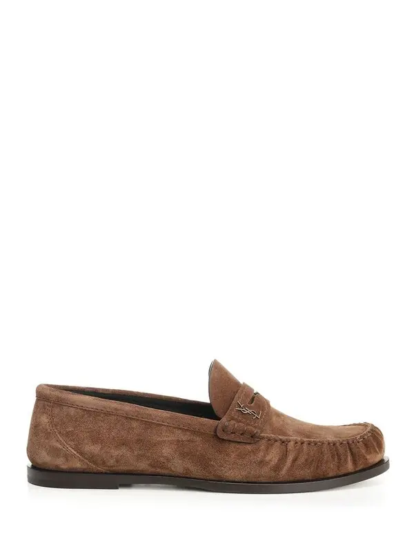 Saint Laurent Suede Loafers With Metal Cassandre Leather Sole