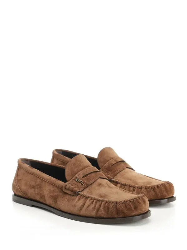 Saint Laurent Suede Loafers With Metal Cassandre Leather Sole