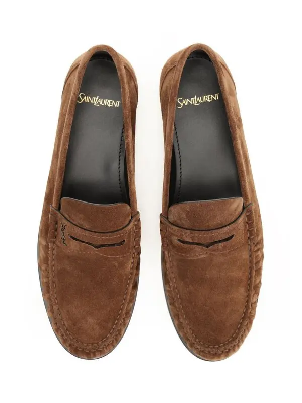 Saint Laurent Suede Loafers With Metal Cassandre Leather Sole