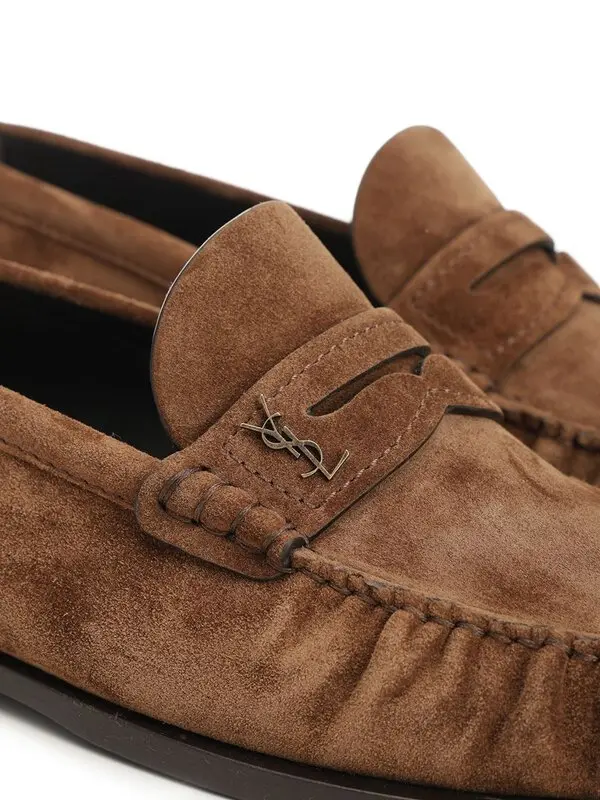 Saint Laurent Suede Loafers With Metal Cassandre Leather Sole