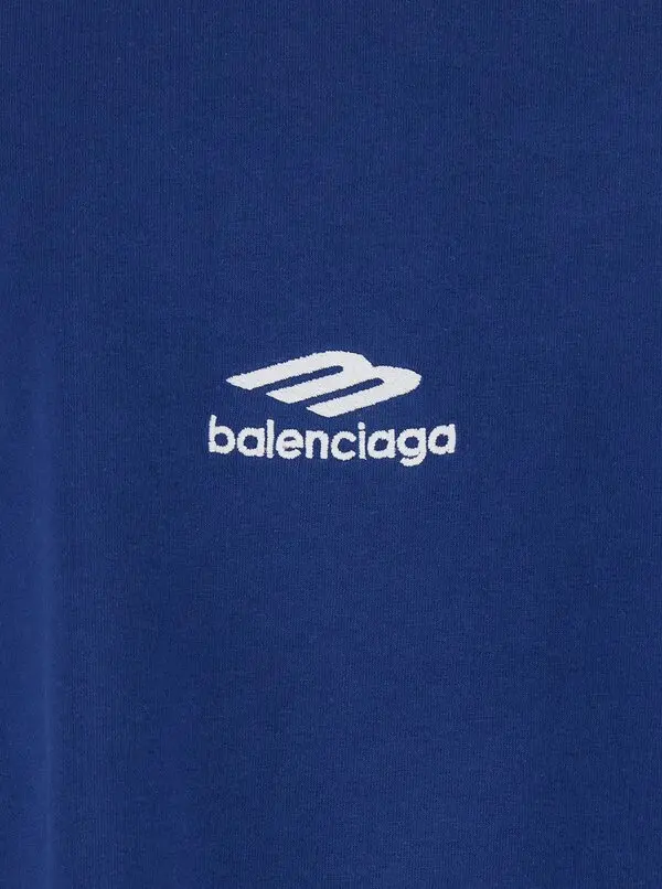 Balenciaga Blue Tshirt With Logo On Front And Maxi Logo On Back In Cotton