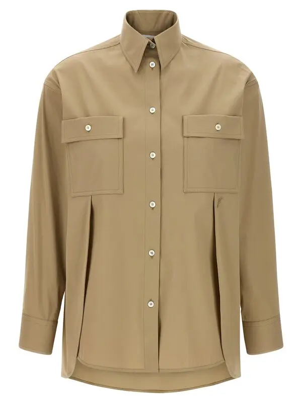FERRAGAMO Paneled Cotton Blend Shirt - Cream