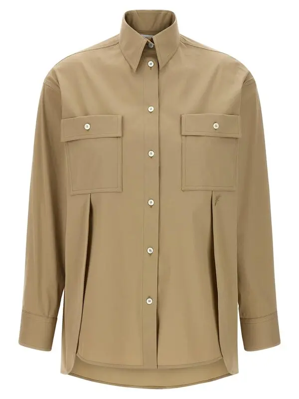 FERRAGAMO Paneled Cotton Blend Shirt - Cream