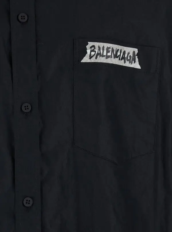 Balenciaga Black Shirt With Button-down Collar And Logo On Front And Back In Cotton