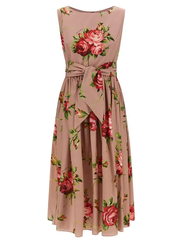 Dolce & Gabbana Bouquet Rose Print Poplin Midi Dress - Pink
