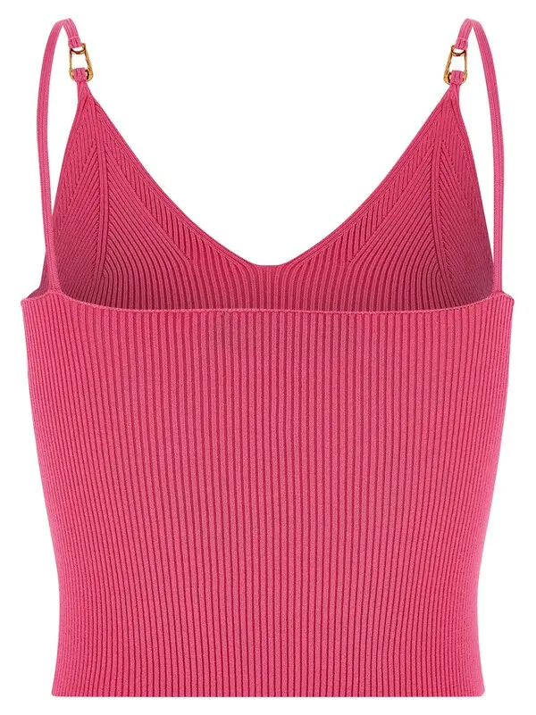Versace Safety Pin Stretch Ribbed Knit Crop Top - Pink