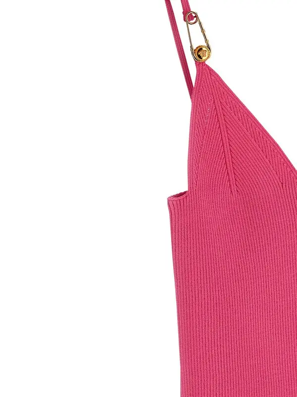 Versace Safety Pin Stretch Ribbed Knit Crop Top - Pink