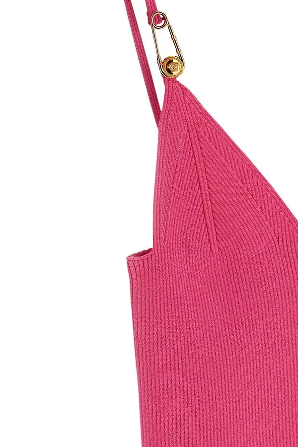 Versace Safety Pin Stretch Ribbed Knit Crop Top - Pink