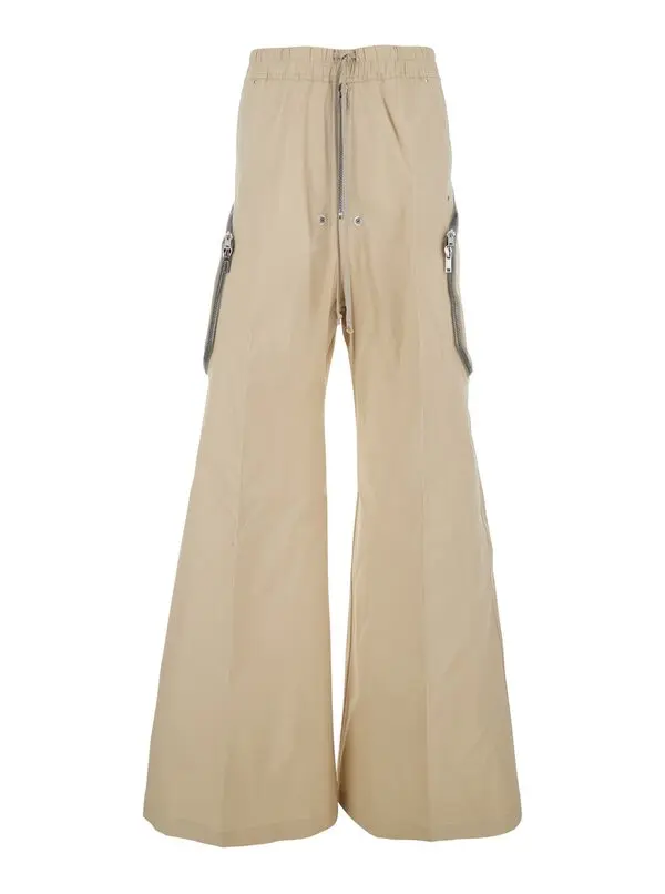 Rick Owens Beige Cotton High-waisted Zip Pocket Trousers - Multicolor