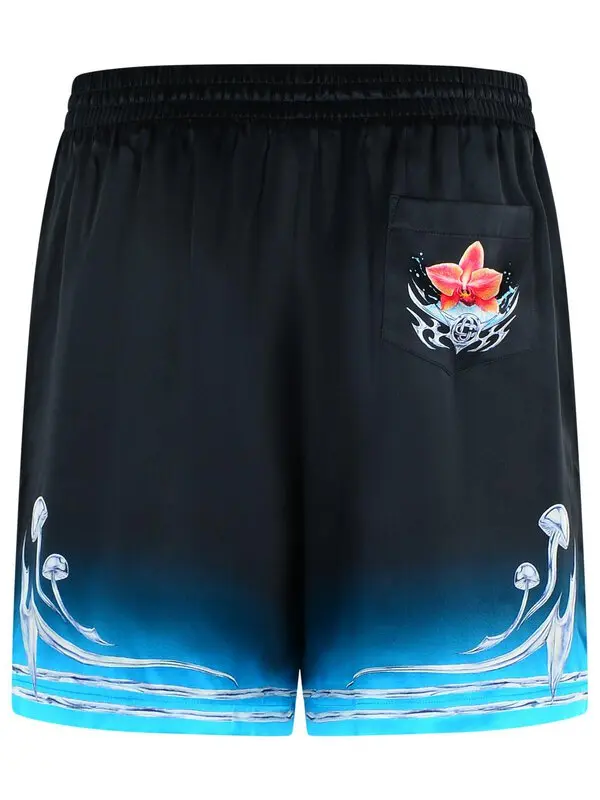 Casablanca Silk Bermuda Shorts With 'blades' Pattern - Black