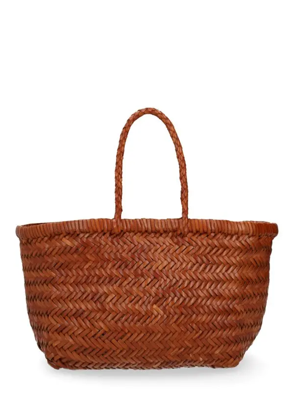 Dragon Diffusion Triple Jump Small Woven Leather Tote Bag - Brown