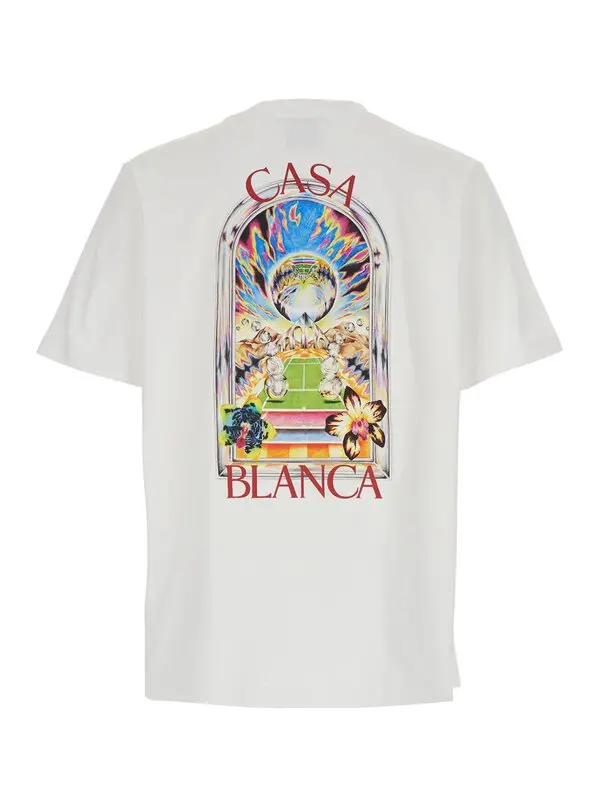 Casablanca White T-shirt With Logo Detail On The Front And Maxi Logo On The Back In Cotton