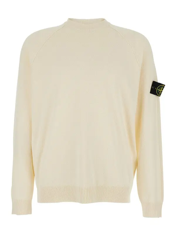 Stone Island Crew Neck Cotton Sweater With Logo Patch - Multicolor