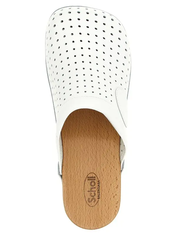 Balenciaga X Scholl Perforated Calf Leather Clogs - White