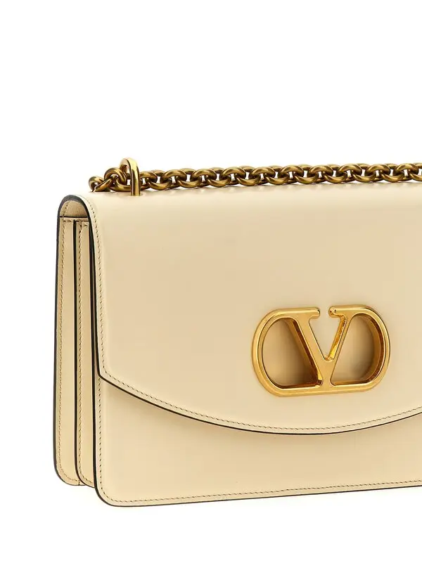 Valentino Garavani Vain' Leather Shoulder Bag With Vlogo Signature - White