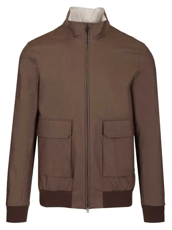 Herno Stretch Cotton Bomber Jacket With High Collar And Zip Fastening - Brown