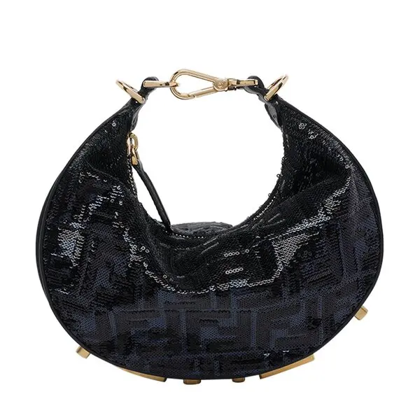 Fendi Sequined Leather Shoulder Bag - Black