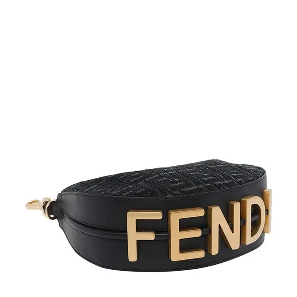 Fendi Sequined Leather Shoulder Bag - Black