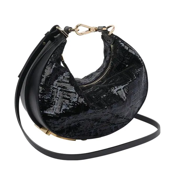 Fendi Sequined Leather Shoulder Bag - Black