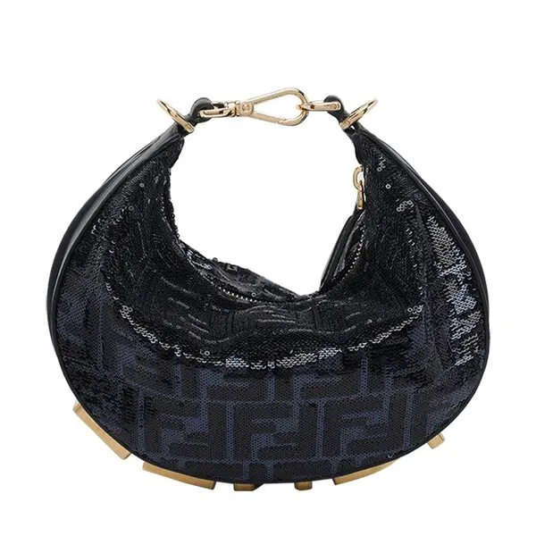 Fendi Sequined Leather Shoulder Bag - Black