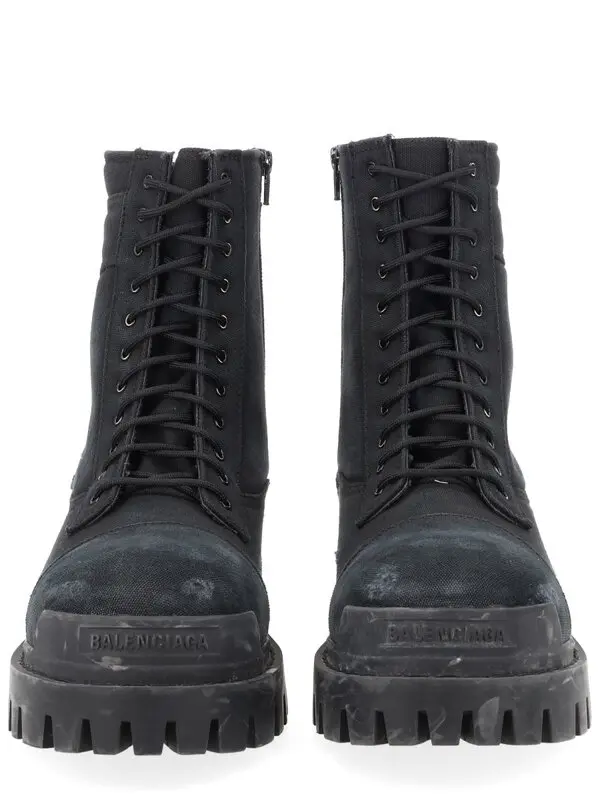 Balenciaga Cotton Combat Boots - Black