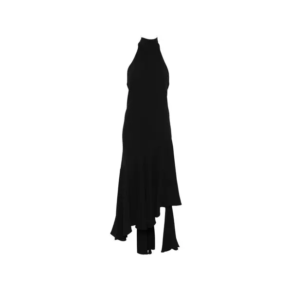 Alaïa Halterneck Asymmetric Hem Open Back Midi Dress - Black