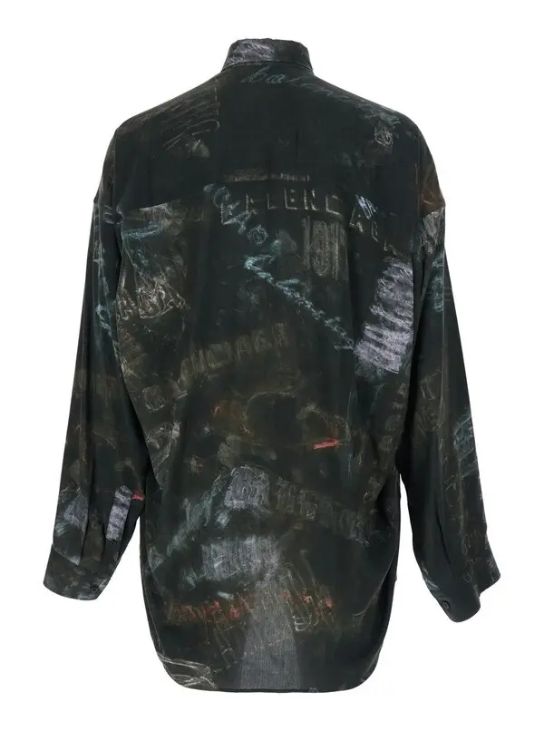 Balenciaga Black Shirt With All-over Print In Viscose - Multicolor