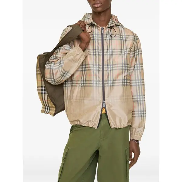 Burberry Checked Hooded Jacket - Cream
