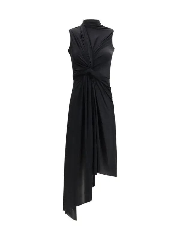 Balenciaga Asymmetrical Draped Midi Dress - Black