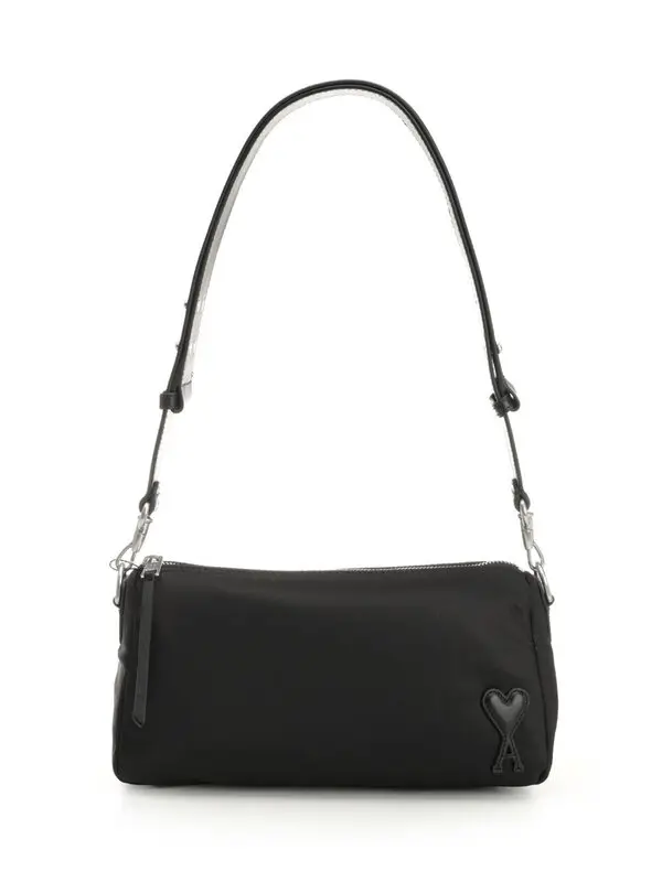 Ami Padded Nylon Canvas Bag With Leather Detail - Black
