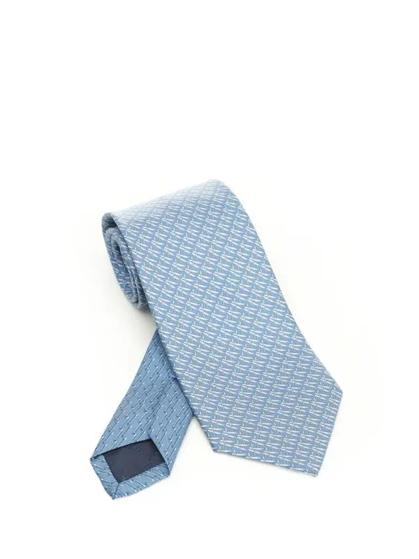FERRAGAMO Silk Neck Tie With Ski Print - Blue