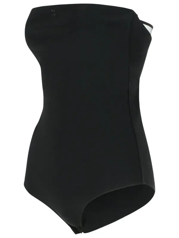 COURREGES Viscose Blend Strapless Bodysuit With Embroidered Logo - Black