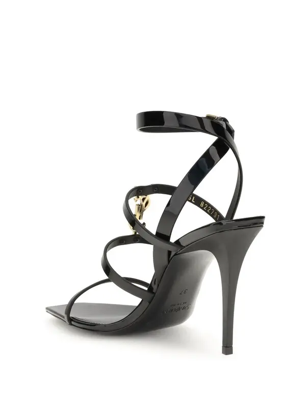 Saint Laurent Cassandra Patent Leather Stiletto Sandals - Black