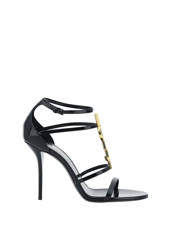 Saint Laurent Cassandra Patent Leather Stiletto Sandals - Black