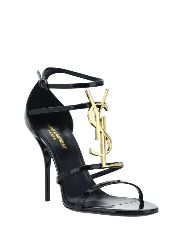 Saint Laurent Cassandra Patent Leather Stiletto Sandals - Black