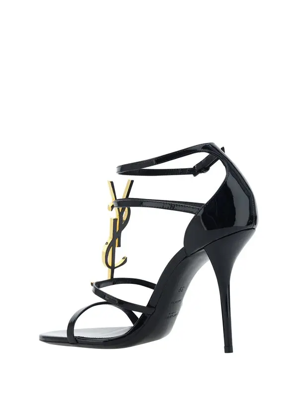 Saint Laurent Cassandra Patent Leather Stiletto Sandals - Black