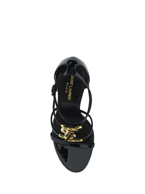 Saint Laurent Cassandra Patent Leather Stiletto Sandals - Black