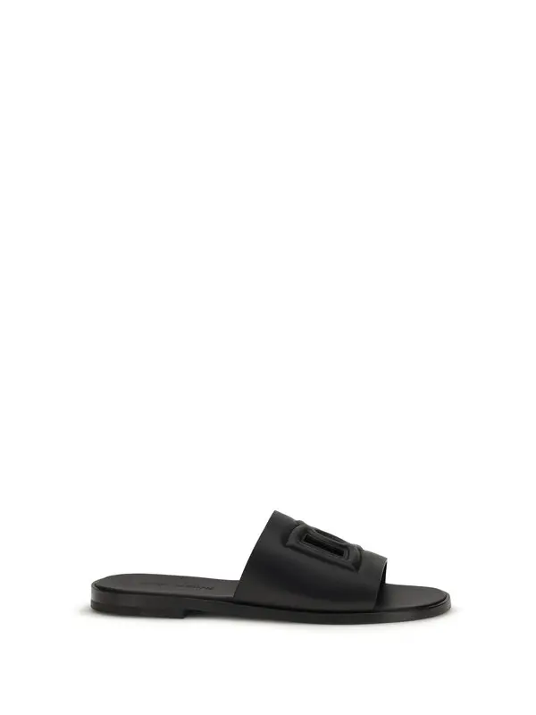 Dolce & Gabbana Embossed Logo Flat Sandals - Black
