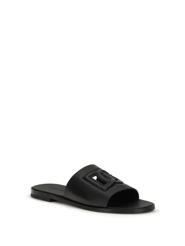 Dolce & Gabbana Embossed Logo Flat Sandals - Black