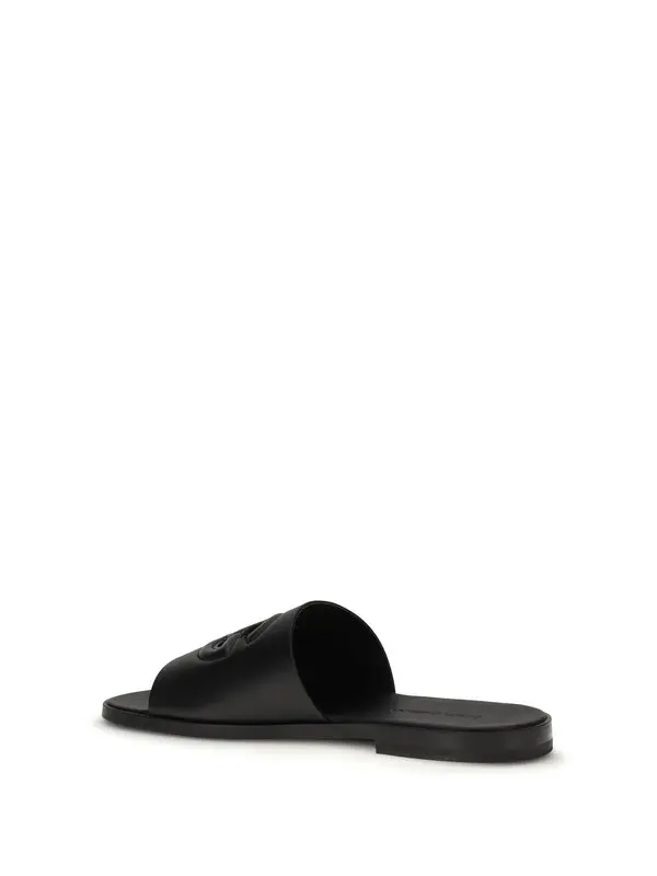 Dolce & Gabbana Embossed Logo Flat Sandals - Black