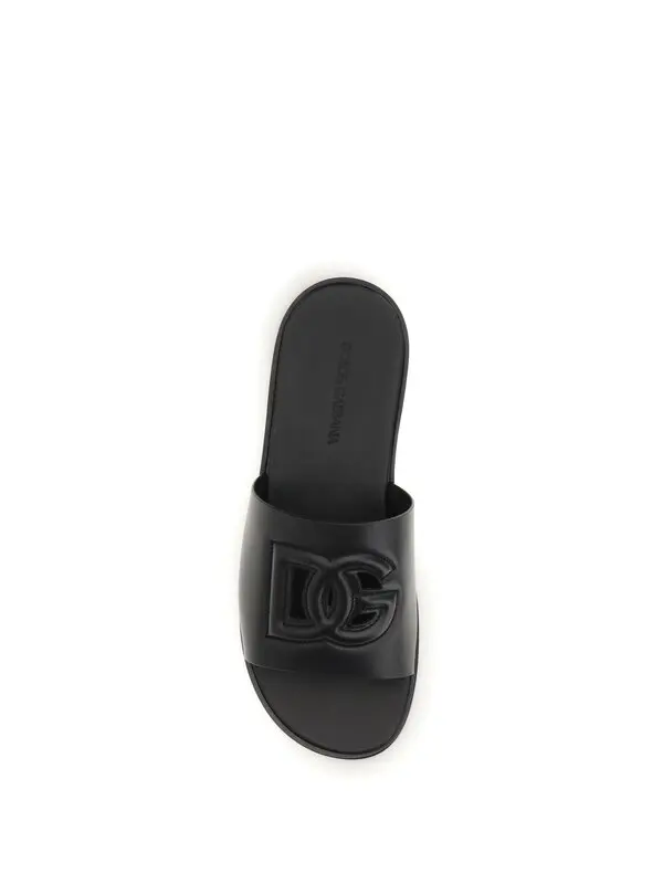Dolce & Gabbana Embossed Logo Flat Sandals - Black
